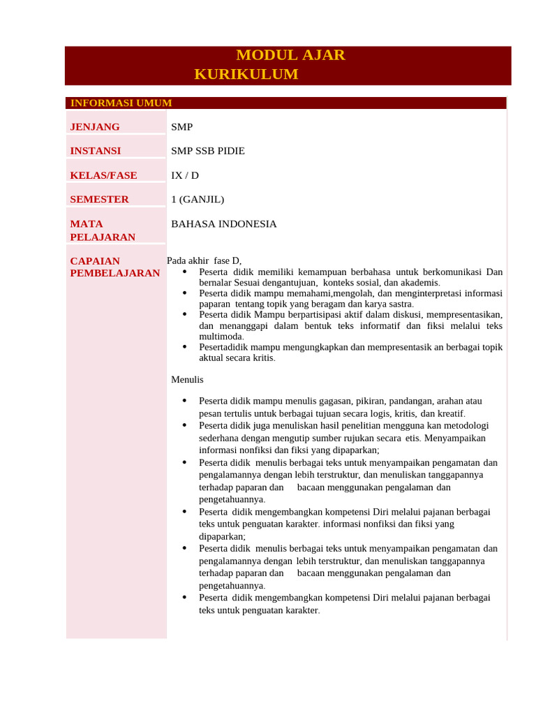 MODUL AJAR 1 Rapi | PDF