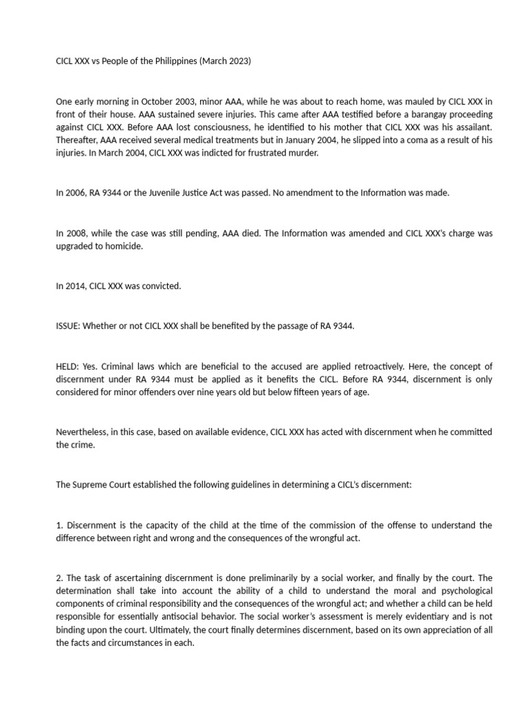 CICL XXX Homicide Case Analysis | PDF | Crimes | Crime & Violence