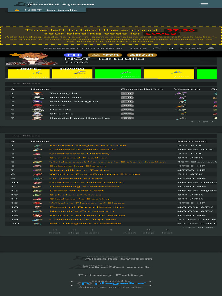 NOT - Tartaglia's Profile Akasha System | PDF