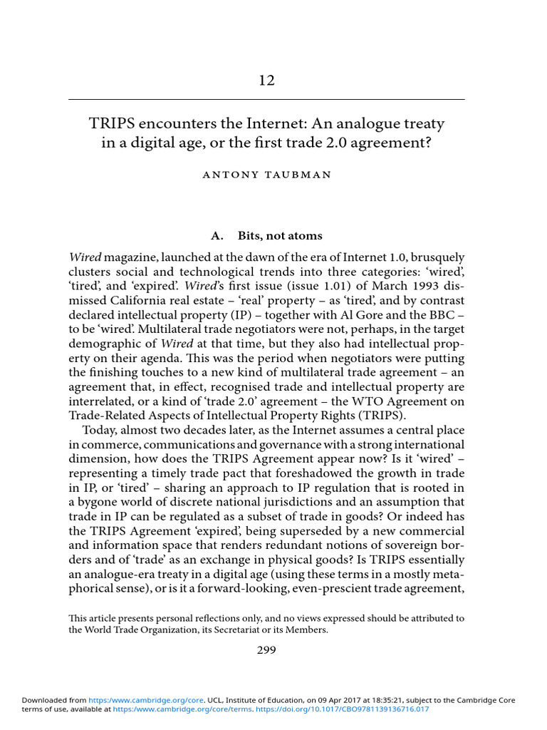 Trips Encounters The Internet | PDF | Trips Agreement | Intellectual ...