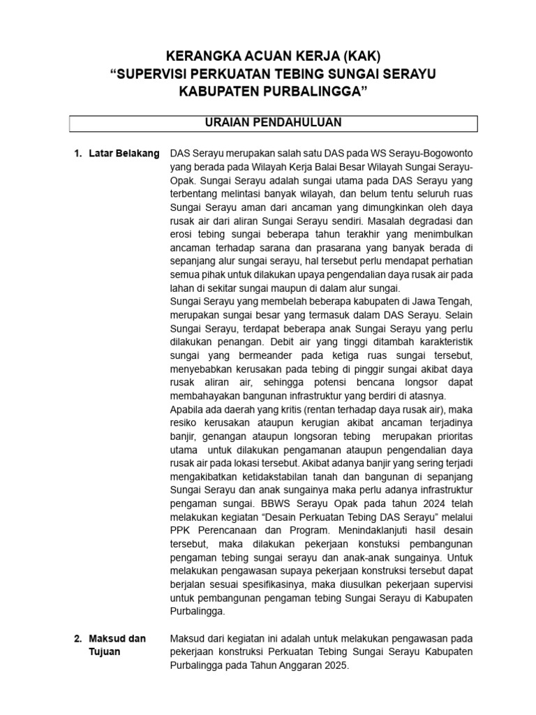 01+KAK+Spv+Perkuatan+Tebing+Sungai+Serayu+Kab.+PurbalinggaLelangrev3 | PDF