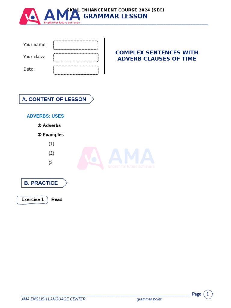 Complex Sentences With Adverb Clauses of Time | PDF