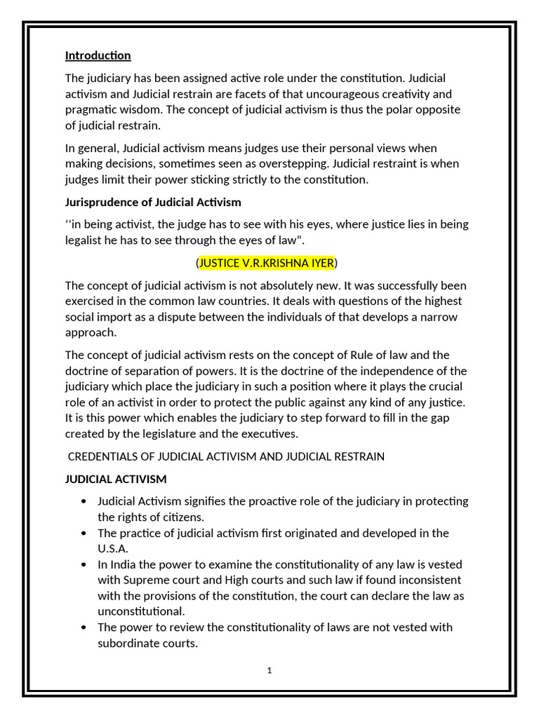 Judicial Activism vs. Restraint Explained | PDF | Judiciaries | Precedent