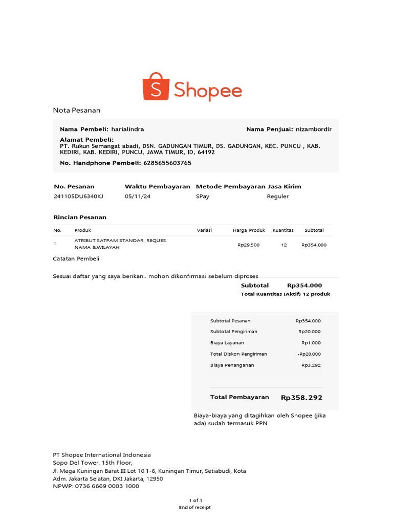 Invoice Pembelian Atribut Satpam | PDF