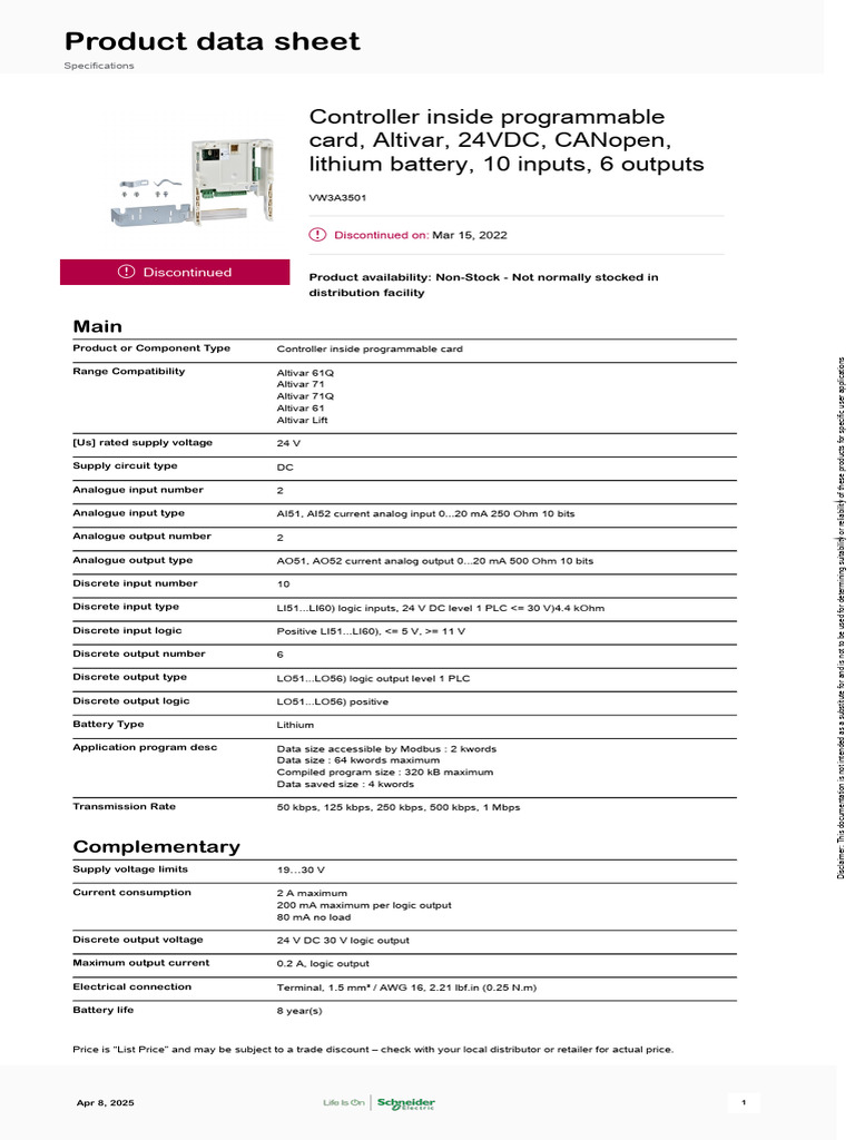 Schneider Electric Altivar-08 VW3A3501 | PDF | Programmable Logic ...