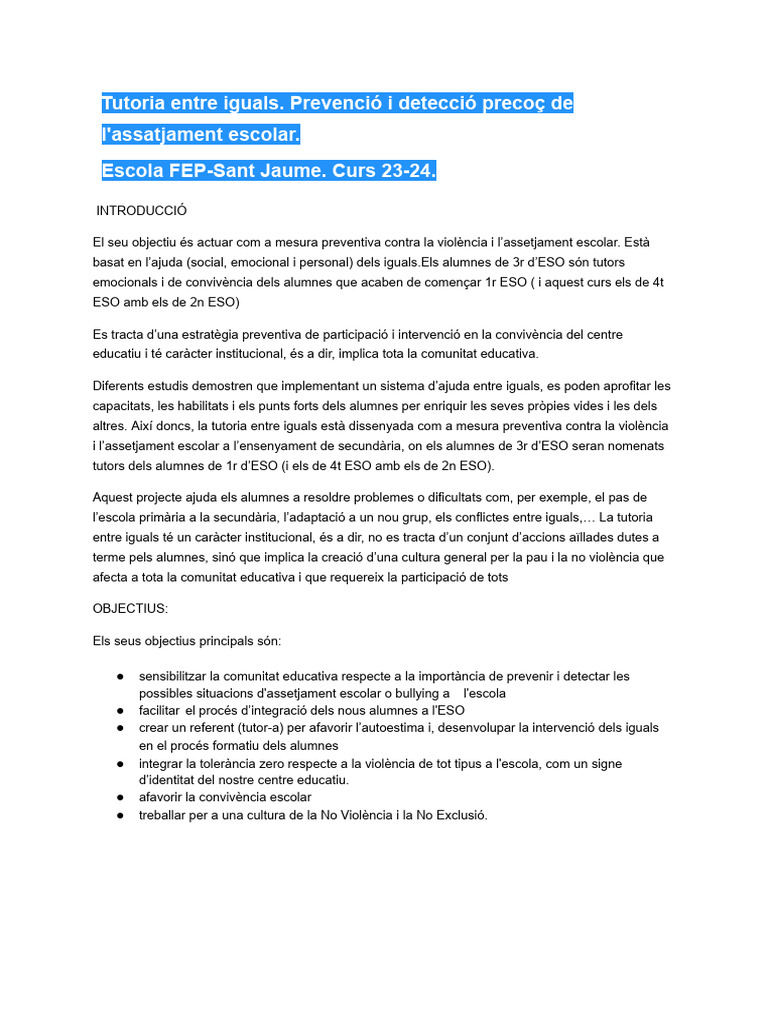 8793 20241209 Exercici 21221 Tutoria Entre Iguals. TEI. | PDF