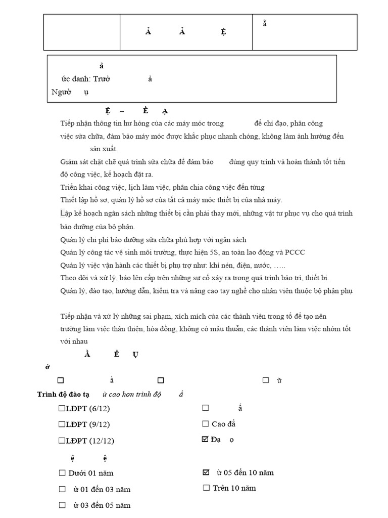 MTCV - Trưởng phòng bảo trì | PDF