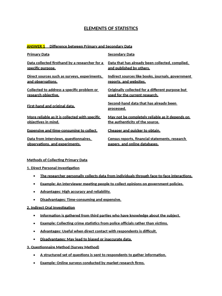 Key Elements of Statistics Explained | PDF | Statistics | Survey ...