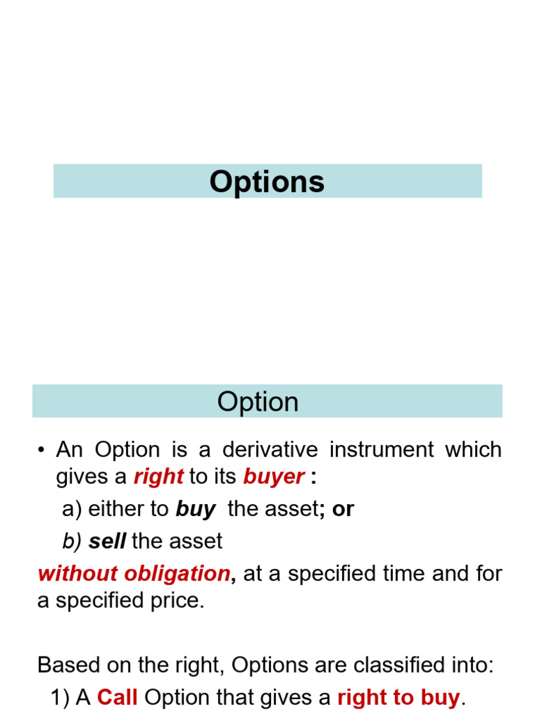 Options-Basics and Pay Off | PDF | Option (Finance) | Put Option
