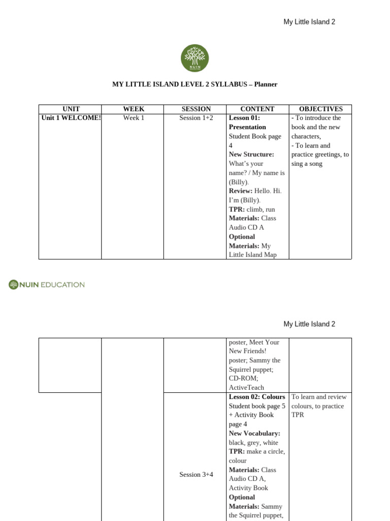 My Little Island 2 Syllabus Overview | PDF | Cd Rom | Phonics