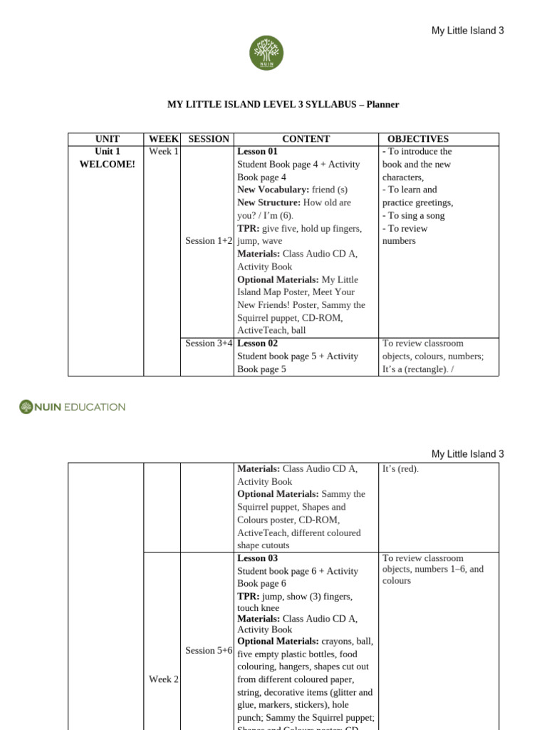 My Little Island Level 3 Syllabus | PDF | Vocabulary | Cd Rom