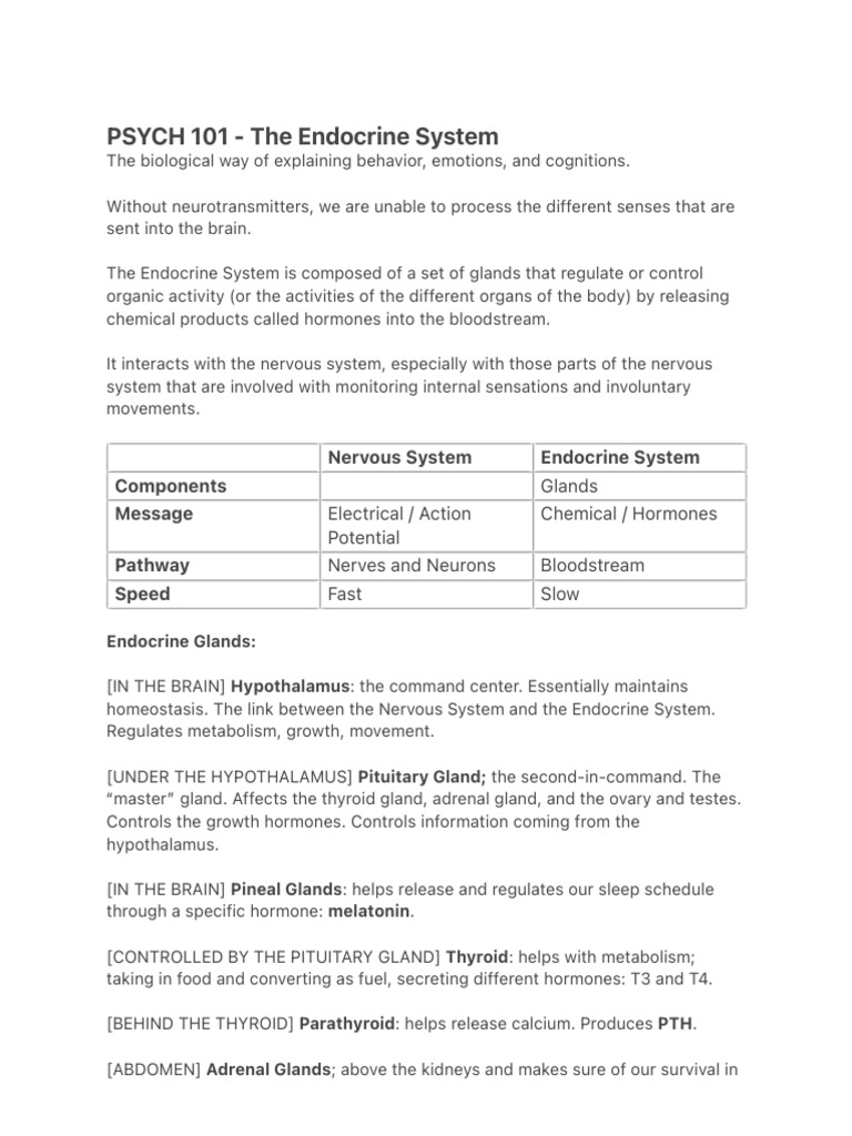 PSYCH 101 - The Endocrine System | PDF | Endocrine System | Adrenal Gland