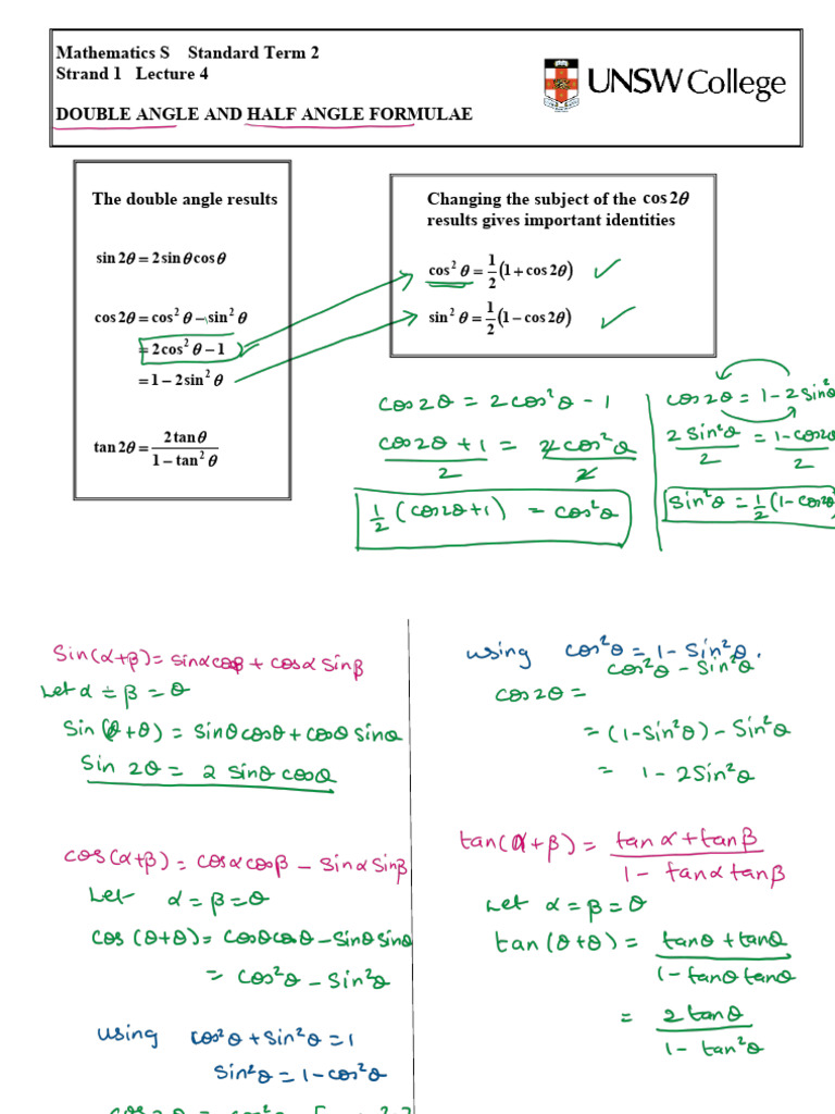 L04 Double Angle and Half Angle Formulae Solution | PDF | Trigonometric ...