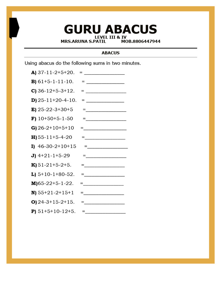 Abacus Level III & IV Practice Sums | PDF