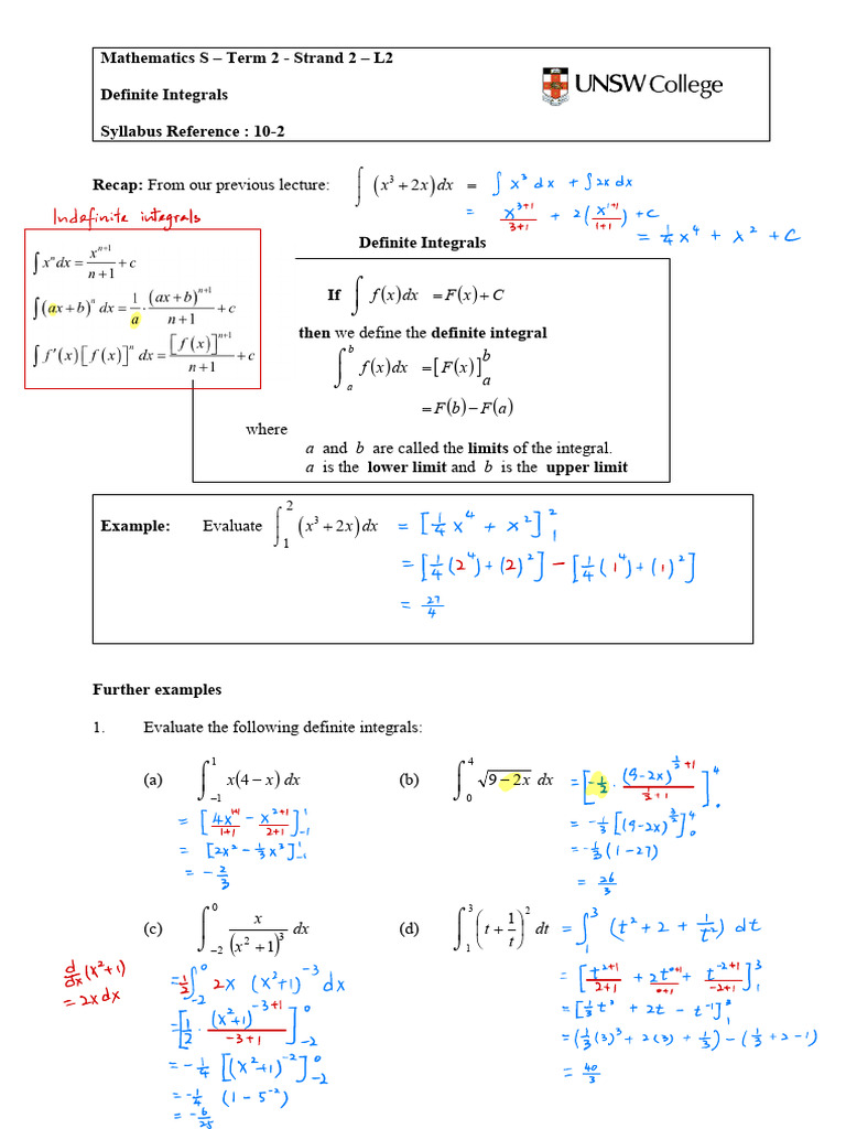 L02 Definite Integrals Solution (1) | PDF | Mathematical Analysis | Calculus