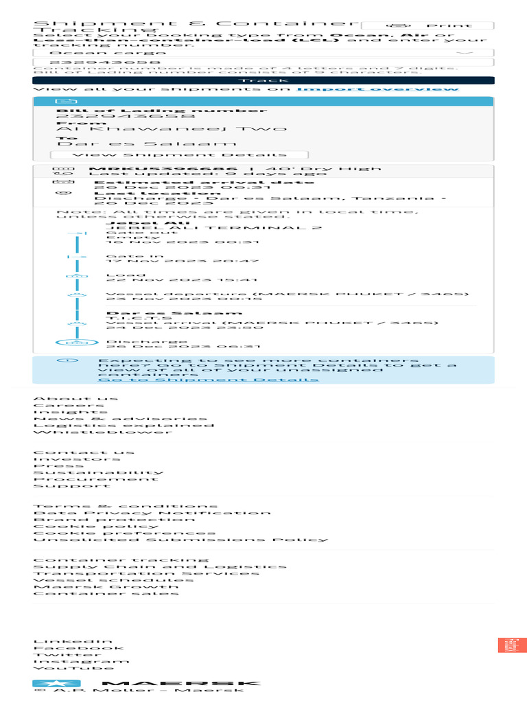 Ocean Shipment & Container Tracking Maersk | PDF