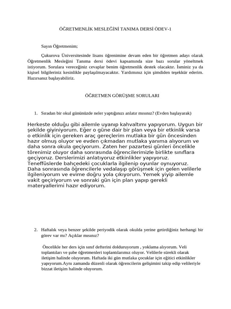 Ogretmenlik - Meslegini - Tanima - Dersi - Odev - 1 Kopyası | PDF
