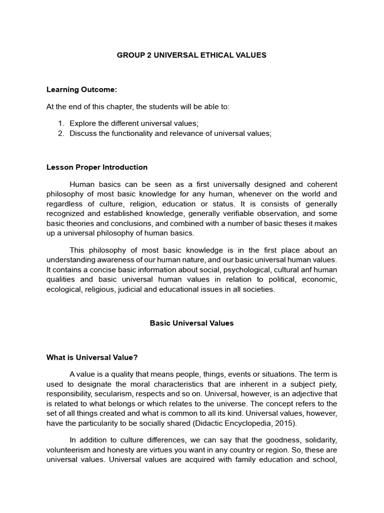 Group 2 Universal Ethical Values | PDF | Knowledge | Social Psychology