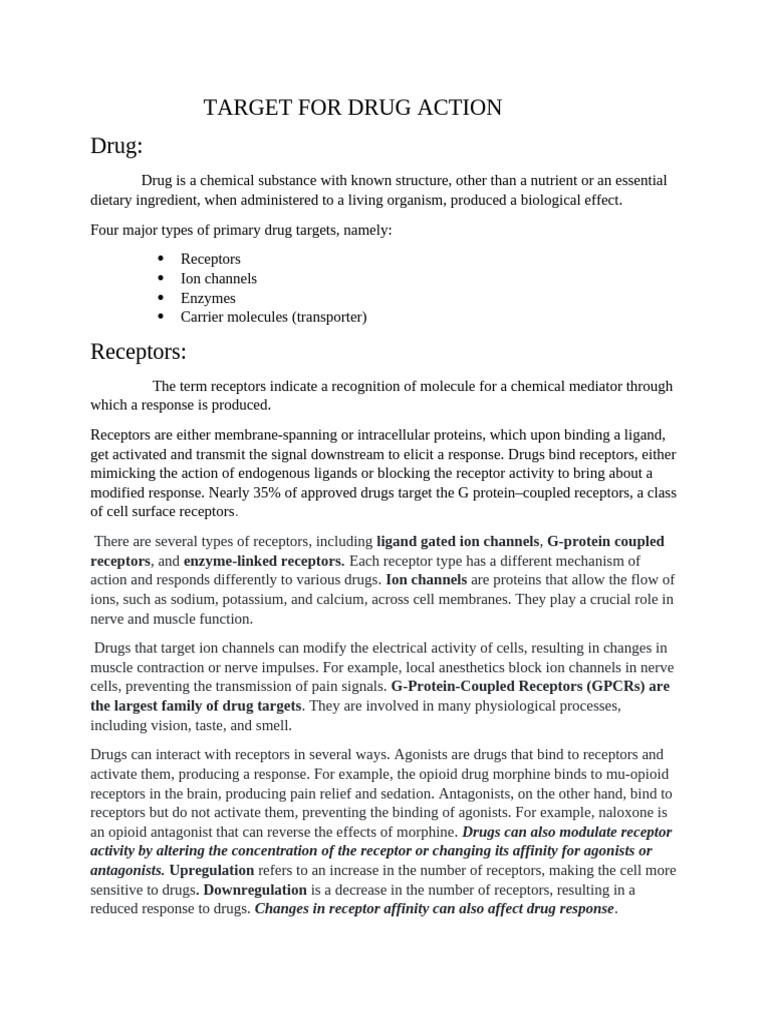 Target For Drug Action | PDF | Receptor (Biochemistry) | Cell Signaling