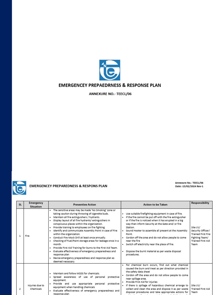 Teecl-06-Emergencey Prepaedrness & Response Plan | PDF | Emergency ...