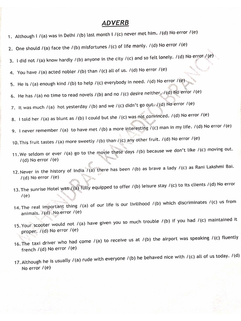 Adverb Exercise | PDF