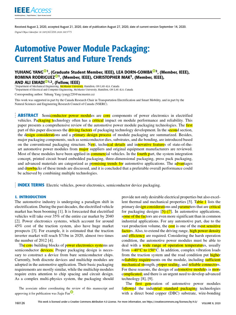 2020 - McMaster University - Automotive Power Module Packaging，Current ...