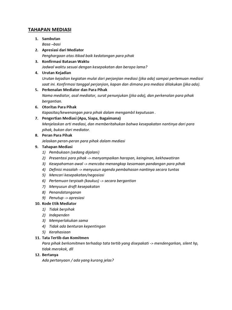 Tahapan Mediasi Tr Pusad Paramadina_ps | PDF
