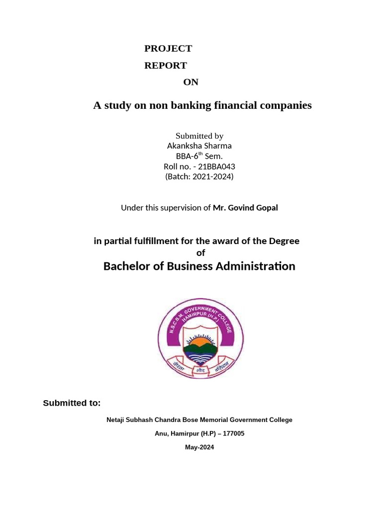 Akanksha Sharma Project Report 2024 | PDF | Non Bank Financial Institution | Banks