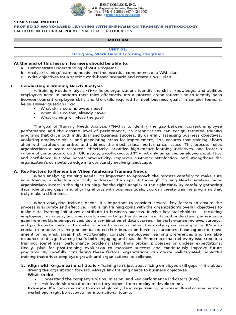 Work-Based Learning Program Design Guide | PDF | Learning | Goal