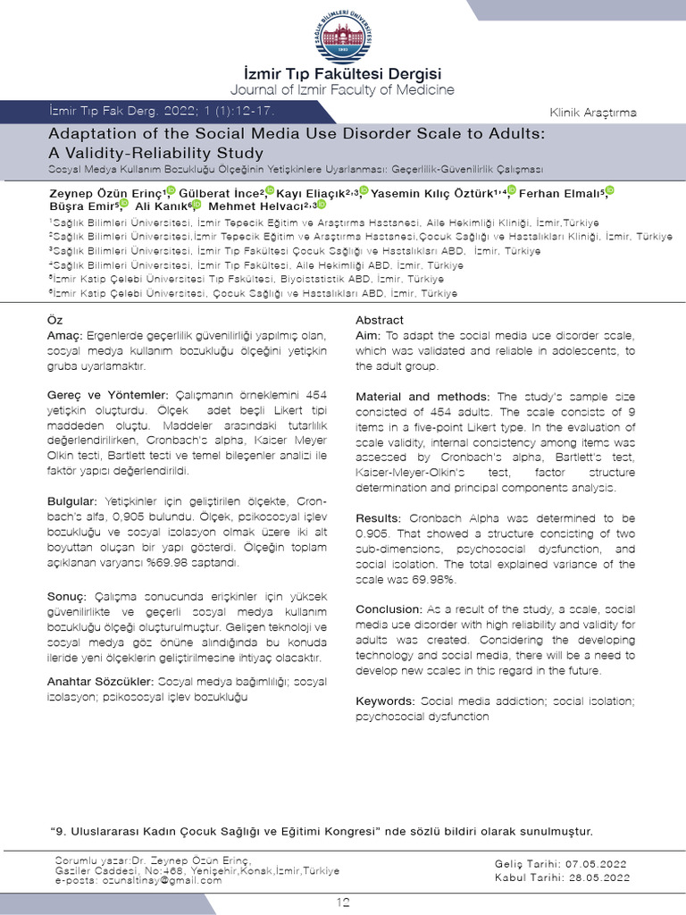 Sosyal Medya Kullanim Bozuklugu Olcegi 30613 Toad | PDF | Factor Analysis | Validity (Statistics)