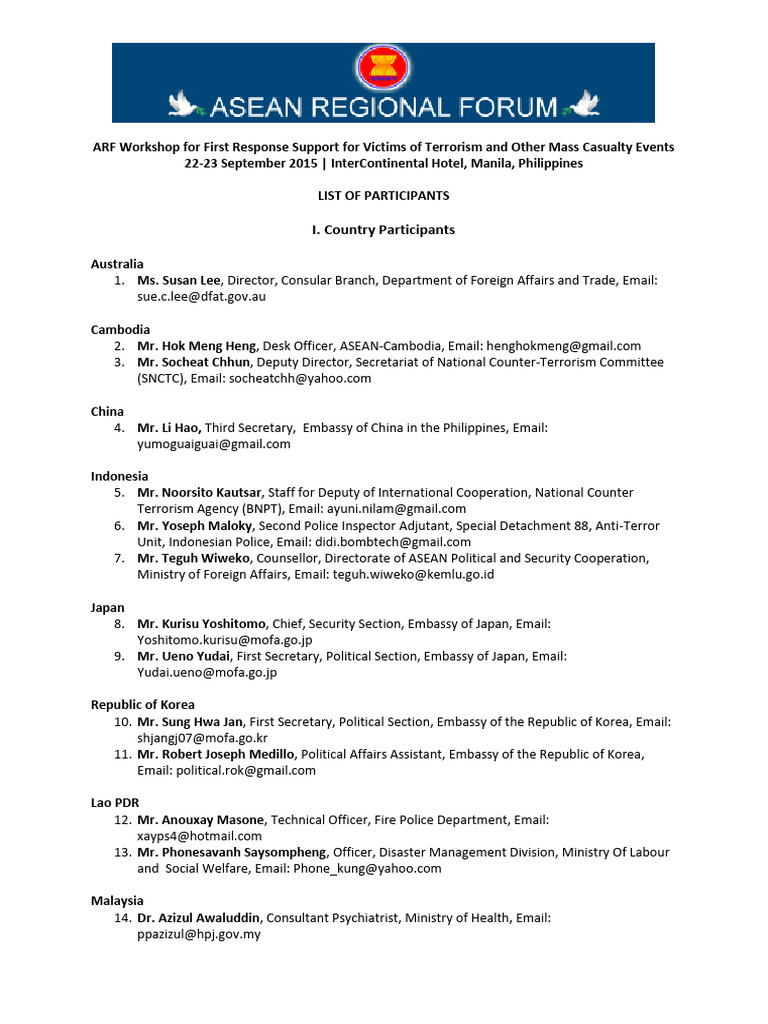 Annex 2 List of Participants 1 | PDF | Diplomatic Rank | National Security