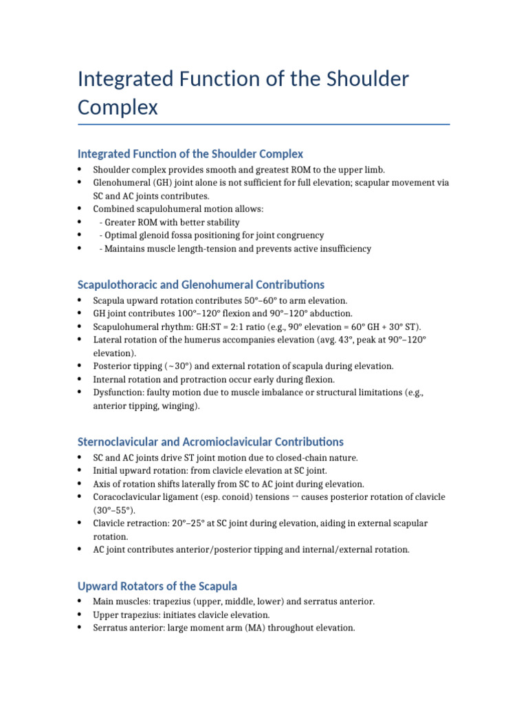Integrated Function of Shoulder Complex | PDF | Anatomical Terms Of ...