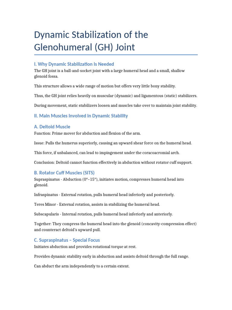 Dynamic Stabilization of GH Joint | PDF | Musculoskeletal System ...