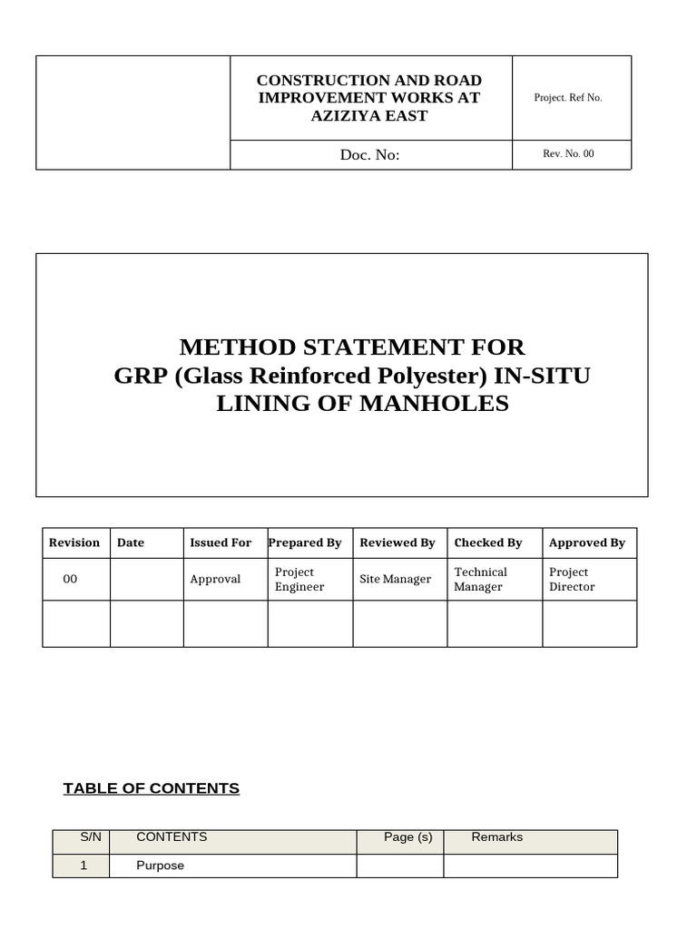 MS - GRP In-Situ Lining Manholes | PDF | Concrete | Fiberglass