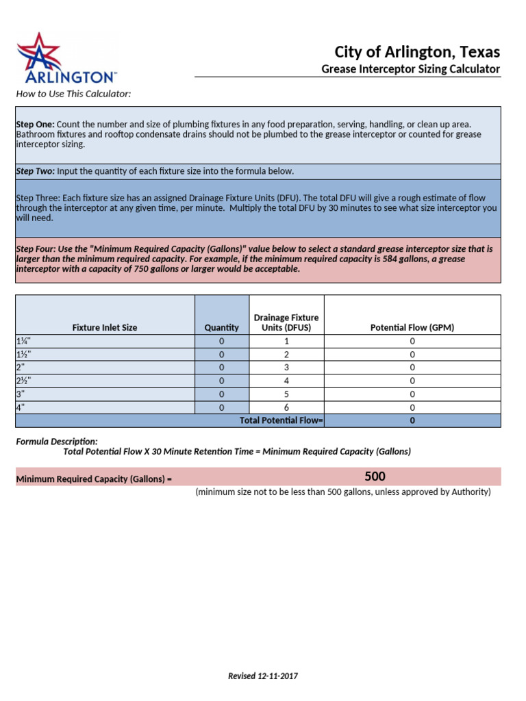 Grease Interceptor Sizing Calculator | PDF | Environmental Engineering ...