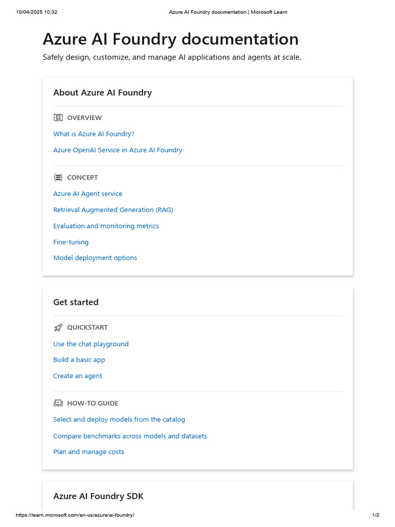 Azure AI Foundry Documentation - Microsoft Learn | PDF