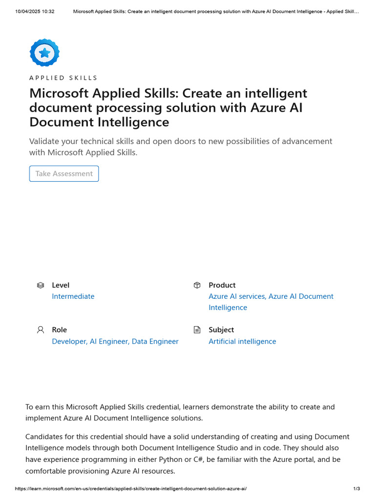 Microsoft Applied Skills - Create An Intelligent Document Processing Solution With Azure AI ...