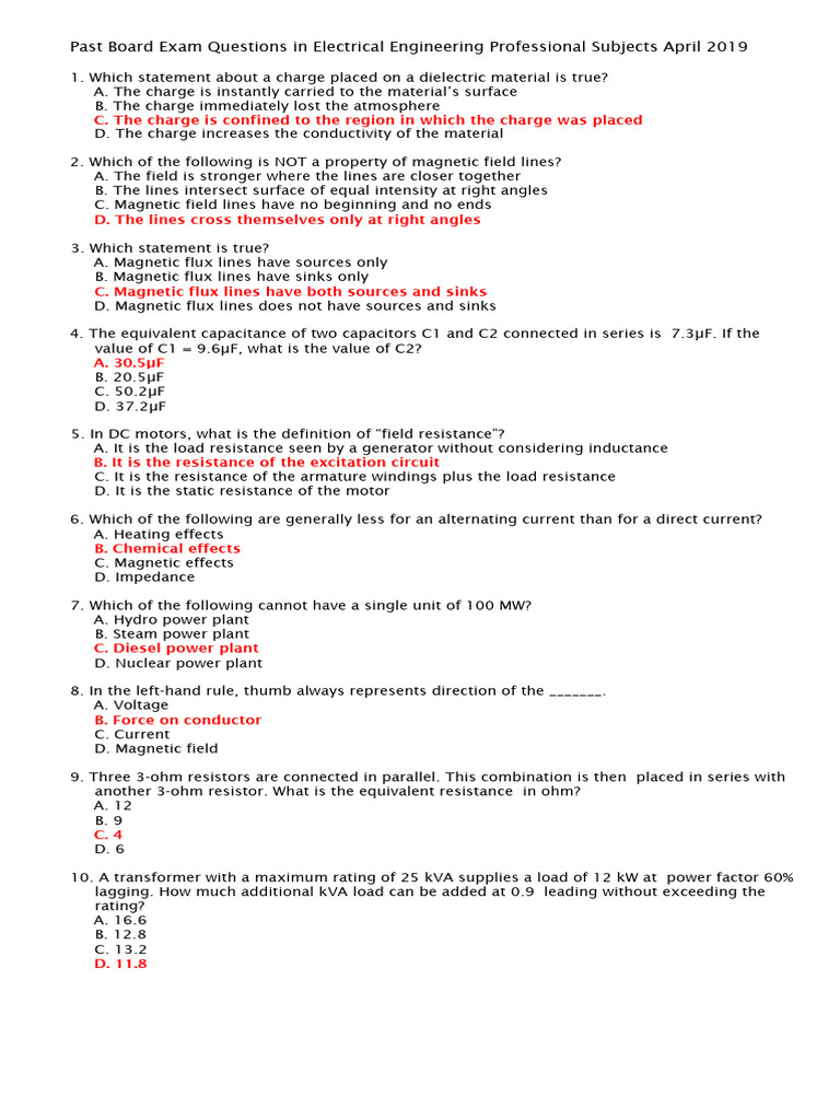 Electrical Engineering Board Exam Questions | PDF | Inductance | Transformer