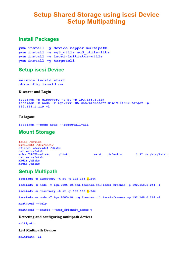 Shared Storage using iscsi And Multipathing | PDF