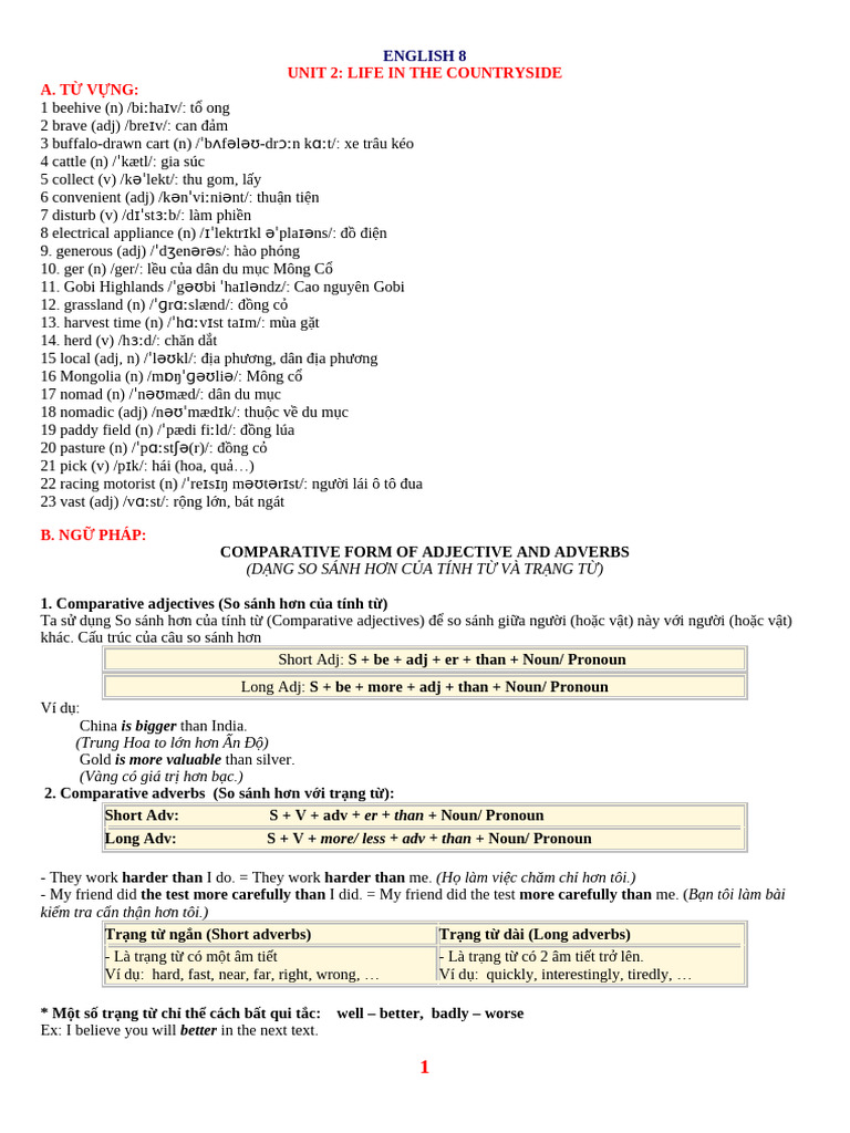 Bài Tập Anh 8 Theo Unit E8 UNIT 2 | PDF