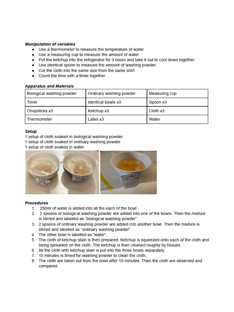 Comparative Stain Removal Experiment | PDF