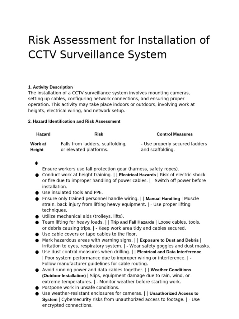 Risk Assessment For Installation of CCTV Surveillance System | PDF ...