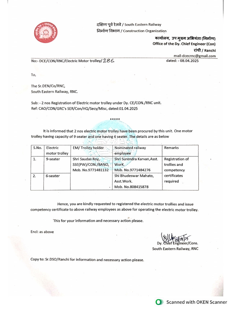 Registration of Motor Trolley and Competency Certifcate | PDF