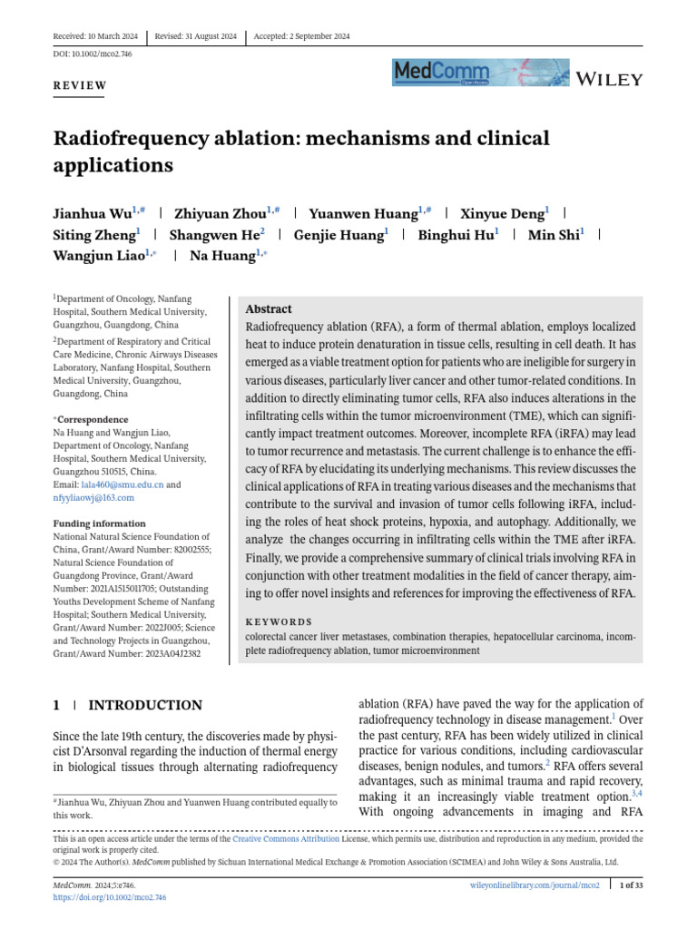 MedComm - 2024 - Wu - Radiofrequency Ablation Mechanisms and Clinical ...