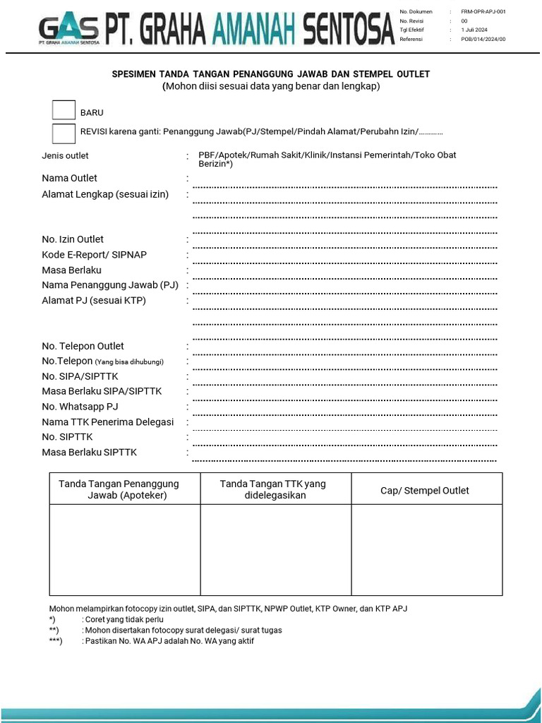 Formulir Spesimen Tanda Tangan Outlet | PDF