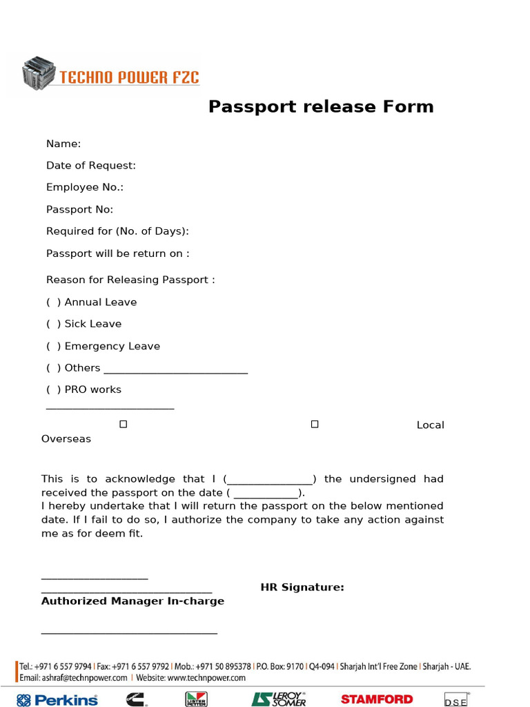 Passport Release Form | PDF