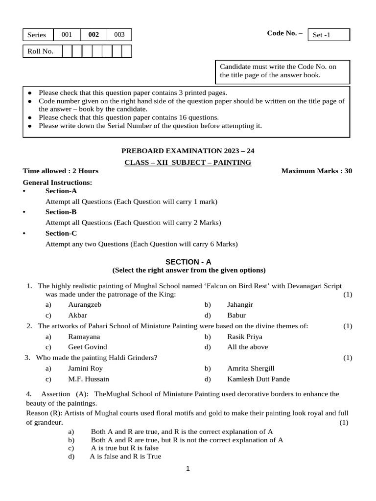 Class XII Painting Preboard Exam 2023-24 | PDF | Paintings | The Arts