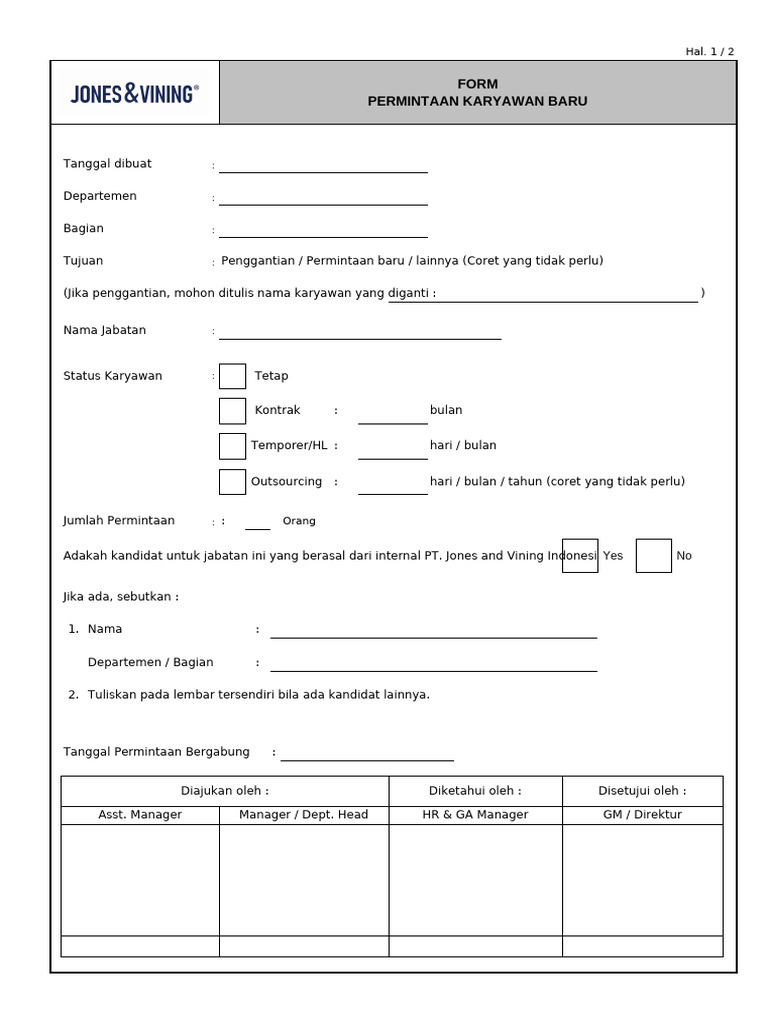 FORM - Permintaan Karyawan Baru | PDF