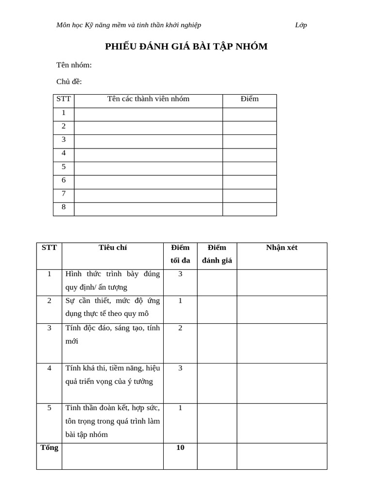 Phieu Diem BT Nhom Thao Pham | PDF