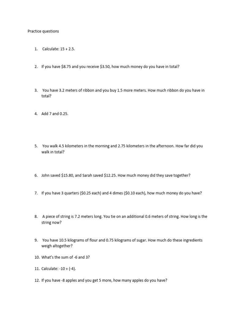Basic Math Practice Questions | PDF